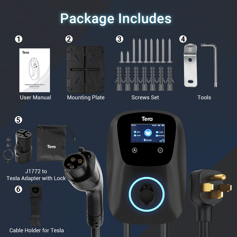 240V 48A Adjustable Level 2 Home EV Charger for TESLA & J1772 | Tera ...